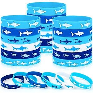 JUNEBRUSHS Shark Party Favors, 42pcs Ocean Sea Life Shark Silicone Bracelets Rubber Wristbands for Baby Shower Under The Sea Themed Kids Birthday Party Gift Decorations Supplies