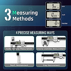 Nuovoware Digital Caliper, 6 Inch /150 mm IP54 Electronic Measuring Tool, Stainless Steel Waterproof Micrometer Vernier Caliper with Auto-Off Large LCD Screen, High Precision Inch/Metric/Fraction