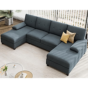 JAMFLY Sectional Sofa Couches for Living Room, Living Room Furniture Sets Clearance, 4 Seat U Shaped Sofa Sectional Couch with Chaise, Dark Grey