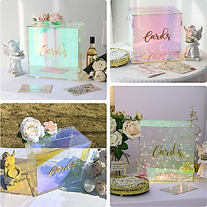 OurWarm Iridescent Acrylic Wedding Card Box with String Light, DIY Gift Card Box for Wedding Reception, Wedding Envelope Money Card Box Holder for Party Graduation Baby Shower Birthday Decorations