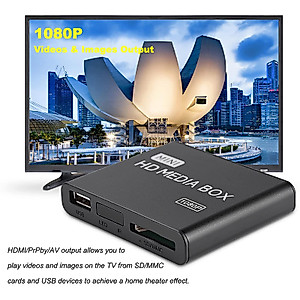 1080P Full-HD Digital Media Player, HDMI/AV/VGA Output, 7.1 Surround Sound, HDMI Media Player with Remote Control, 1080P HDMI TV Media Player for USB MMC RMVB MP3 AVI MKV(US Plug)