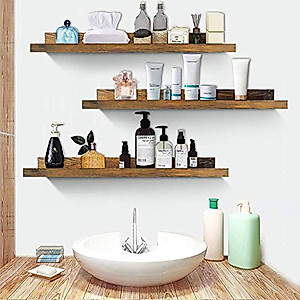 Giftgarden 24 Inch Floating Shelves Wall Mounted Set of 3, Rustic Large Wall Shelves Picture Ledge Shelf for Bedroom Living Room Bathroom Kitchen, 3 Different Sizes