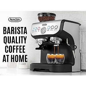 Zulay Kitchen Magia Manual Espresso Machine with Grinder and Extra Large 2L Removable Water Tank and Milk Frother with Stand