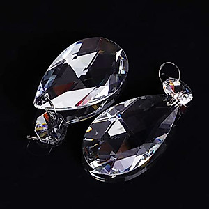 Lystaii 12pcs Tablecloth Weights Set with 12pcs Metal Clip Kit, AB Crystal Teardrop Pendant Glass Tablecloth Weights Heavy Outdoor Prisms Pendants for Home Decoration Picnic Tables Christmas (50mm)