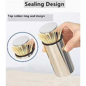 Kemaily Toothpick Holder, Automatic Stainless Steel Toothpick Holder Dispenser Click Open, Modern Toothpick Storage Box for Bamboo Toothpick