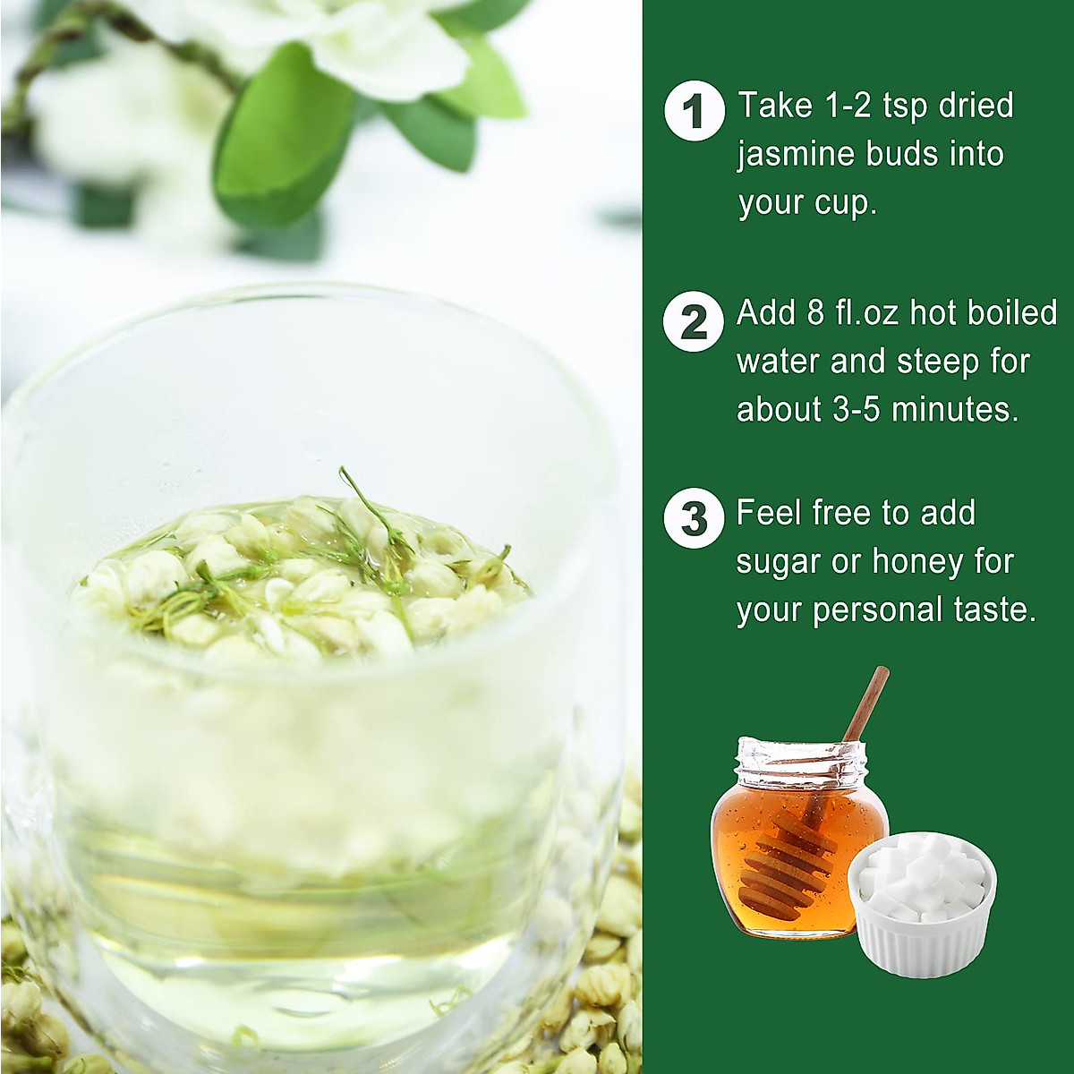 Jarteela - Jasmine Flowers Dried - 3.53oz/100g - Edible Dried Jasmine Flowers - Non-GMO - Caffeine-free - Blends Well With Tea