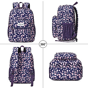 abshoo Womens Floral School Backpack For College Teen Girls Water Resistant Bookbag (Floral Purple)