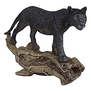 Ebros Gift Black Panther Cougar Prowling On Distressed Tree Log Figurine 8" Long Wildlife Black Jaguar Ghost Forest Hunter Sculpture Home Decorative Accent