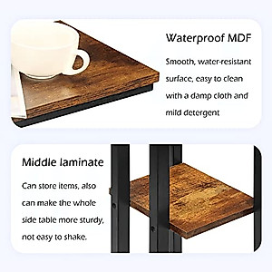 C Shaped Side Table for Sofa, Couch End Table for Small Spaces，Skinny Couch Side Tables Slide Under Sofa Bed,Snack Table with Bamboo, Modern Rustic Brown …