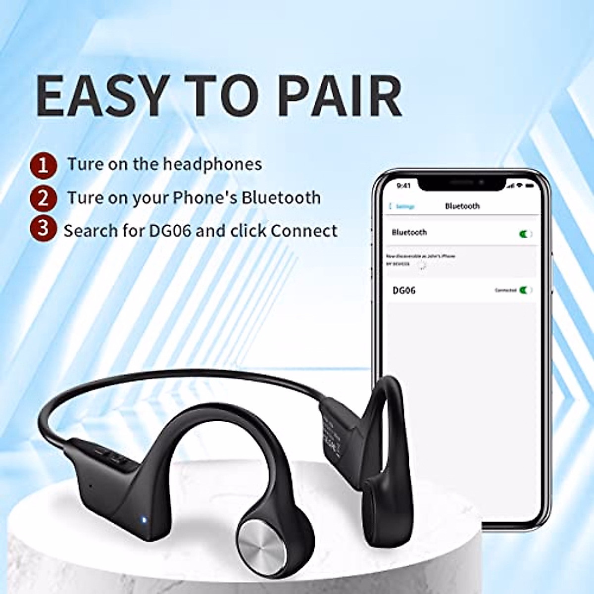 opiytou Bone Conduction Headphones Bluetooth,Wireless Open Ear Sport Headphones,Built-in Mic,IPX6 Sweat Resistant 001 0