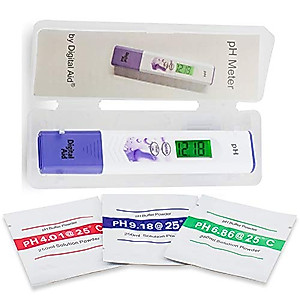 pH Meter and Temperature Meter. Digital Aid Professional Quality Water Test Meter. Large Back-lit LCD Screen. Range 0.00 to 14.0 pH; 32° - 140°F. 3 Free Buffer Solution Powders.