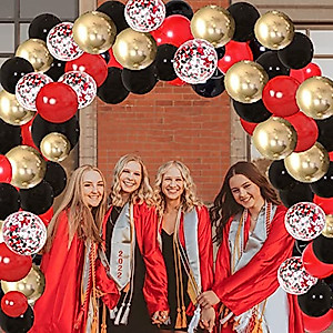 128PCS Black and Gold Red Balloons Garland Kit, 18" 12" 10" 5" Black Red Balloons, Metallic Gold Balloons Black Red Party Decorations Casino Theme Party Decorations, Birthday, Graduation Balloons
