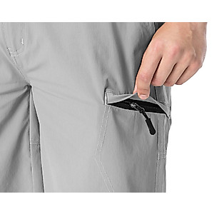 Rdruko Men's Hiking Shorts Quick Dry Lightweight Outdoor Work Cargo Golf Casual Shorts with Zipper Pockets(Light Grey, US 38)