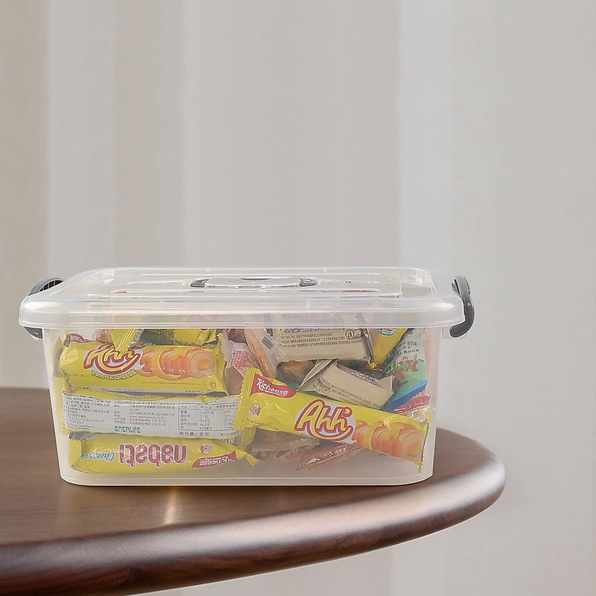 Hespama 2 Packs Small Plastic Storage Bin, 8 Quart Clear Latching Boxes with Lid