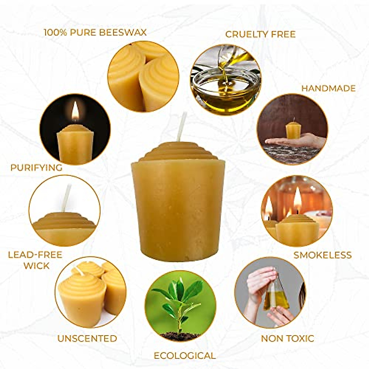 BeeTheLight Votive Candles (Pack of 12) - Unscented - 15 Hours Burn Time Each - Naturally Light Honey Scented - 100% Pure Beeswax Candles - Handmade Decorative Votive Candle Set