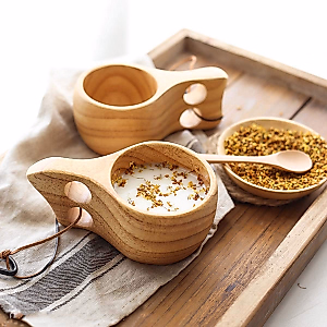 Mochiglory Wooden Cup Camping Cup Nordic Style Handmade Natural, Portable Wood Mug Drinking Cup for Coffee, Tea and Milk