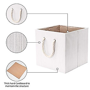 Robuy Set of 3 Beige Bamboo Fabric Cube Storage Bins with Cotton Rope Handle, Collapsible Resistant Basket Box Organizer for Shelves Size 13x13 x13 inch