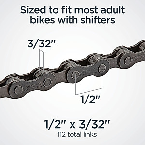 Schwinn Bike Chain, 1/2" X 3/32" Derailleur Chain, 112 Total Links, for Derailleur Bikes, Mountain Bikes, 5 to 18-Speed Bikes, Hybrid Bikes, or Comfort Bikes