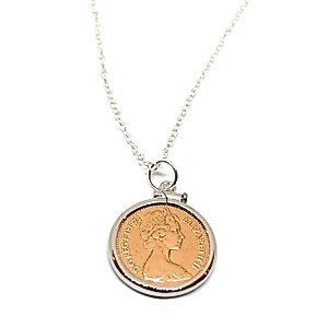 OCC Old Coin Cufflinks Solid 1973 50th Birthday / Anniversary one pence Cinch Pendant - one pence Pendant from 1973 for a 50th Birthday, Silver Plated
