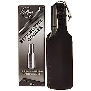 AUGood Beer Bottle Cooler: Stainless Steel Double Wall Bottle Insulator with Cover/Includes Bottle Opener and fit's long neck and standard neck 12oz bottles