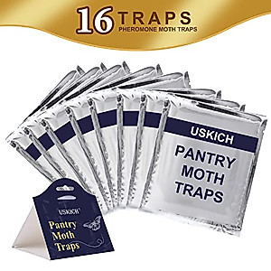 Moth Traps for Pantry Moths, 16 Pack Kitchen Moth Traps with Pheromones Prime, Non-Toxic Easy Setup Sticky Glue Trap for Food and Cupboard Moths in Your Kitchen (Organic)