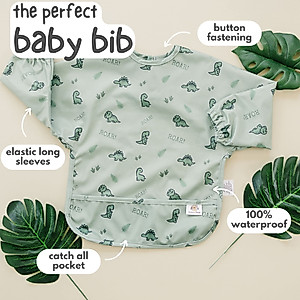 Bubba Bear Baby Bib with Sleeves, Long Sleeve Toddler Feeding Apron Bibs for Eating & Lead Weaning, Mess Proof Full Sleeved