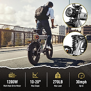 Adult Electric Bike 1200W Motor 32MPH, 48V 20AH Removable Battery EBike 20x4.0 Fat Tires, Beach Mountain Off-Road E Bbikes with Dual Shock Absorbers Bicicletas