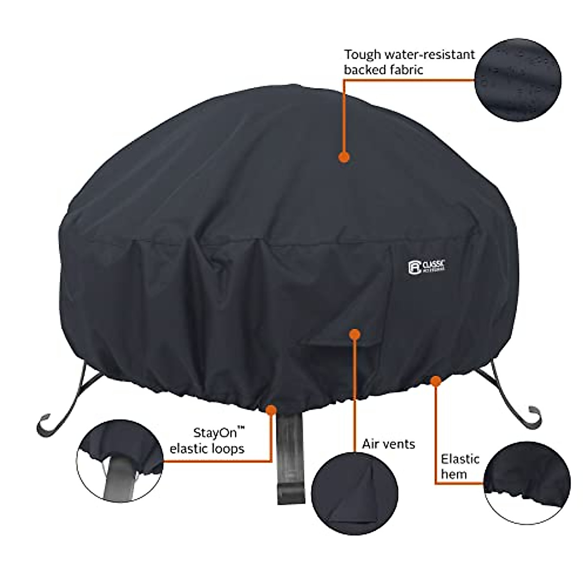 Classic Accessories Water-Resistant 36 Inch Round Fire Pit Cover, Patio Furniture Covers