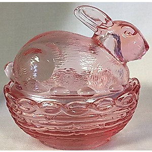 Glass Easter Bunny Rabbit on Covered Dish Mosser Glass (Rose Pink)