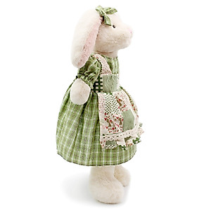 oits cute Small Soft Stuffed Animal Bunny Rabbit Plush Toy for Baby Girls 15inch (White Rabbit Wearing Green Plaid Dress)