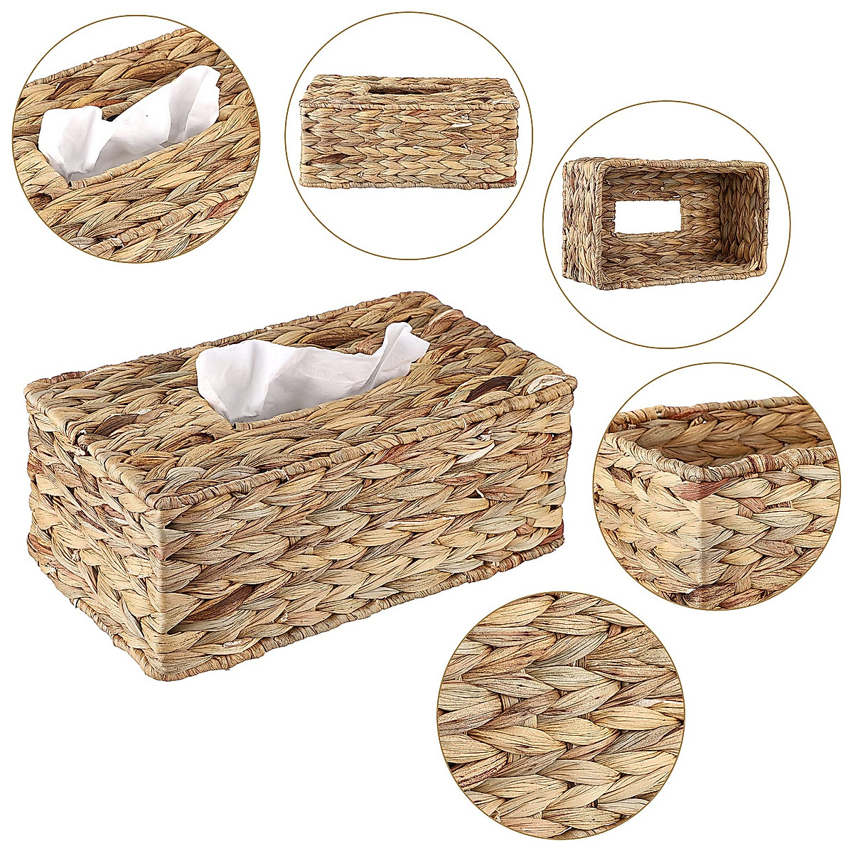 Sumnacon Tissue Box Cover Water Hyacinth Tissue Box Rectangular Tissue Holder Woven Tissue Cover Wicker Tissue Box Holder for Bathroom Toilet Table Desk Home Office Car