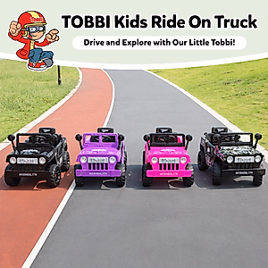 TOBBI 12V Off-Road Kids Ride On Car Truck, Battery Powered 4 Wheels Ride On Toys for Boys and Girls Aged 2-6 Years w/Horn, LED Lights, Portable Pull Rod, Double Open Doors, Orange
