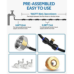 HOMENOTE Misting Cooling System, 26FT (8M) Misting Line + 7 Brass Mist Nozzles + Brass Adapter(3/4") Outdoor Mister for Patio Garden Greenhouse Trampoline for Waterpark