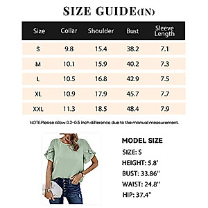 PRETTYGARDEN Women's Shirts Summer Casual Crewneck Lace Crochet Short Sleeve Blouses Cute Floral Print Loose Tunic Tops(Solid Light Green,Large)