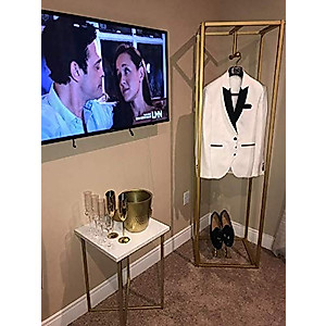 FURVOKIA Modern Clothes Retail Heavy Duty Garment Racks,Metal Clothing Store Hanger Storage Shelves,Floor-Standing Display Rack (Gold Square Tube, 71" H)