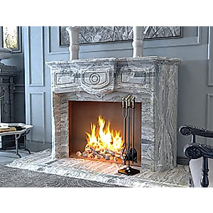 CALIDOLA 5 Pieces Fireplace Tool Set, Cast Iron Hearth Accessories Tools with Antique Brass Handles