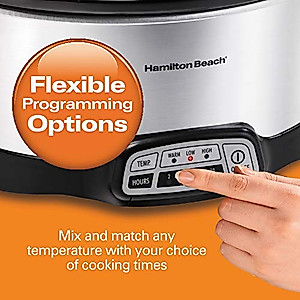Hamilton Beach Programmable Slow Cooker with Flexible Easy Programming, 5 Cooking Times, Dishwasher-Safe Crock, Lid, 7 Quart, Silver