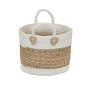Household Essentials White and Brown Woven Cotton Rope and Hyacinth Basket
