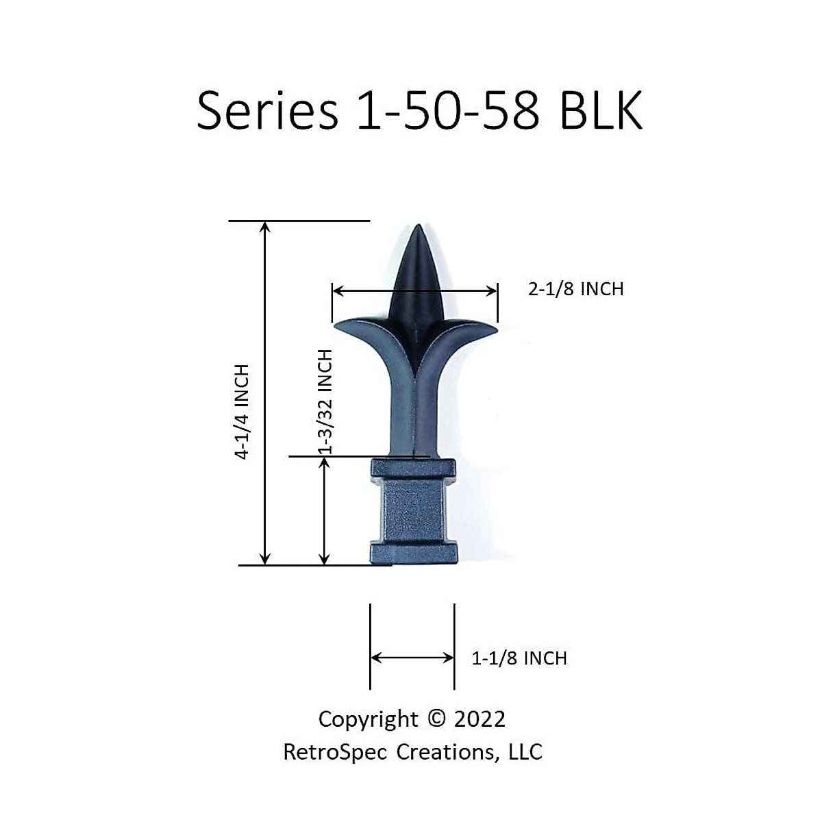 Retrospec Creations 10 Each for 5/8” Plastic Finial Tops for Iron Picket Fence Triad Spear – #50-58