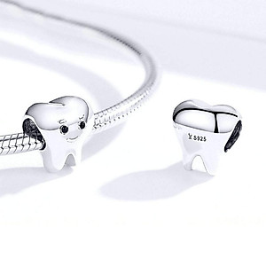 Smile Tooth Charm 925 Sterling Silver Health Charm Anniversary Charm Love Charm Birthday Charm for Pandora Charm Bracelet (A)