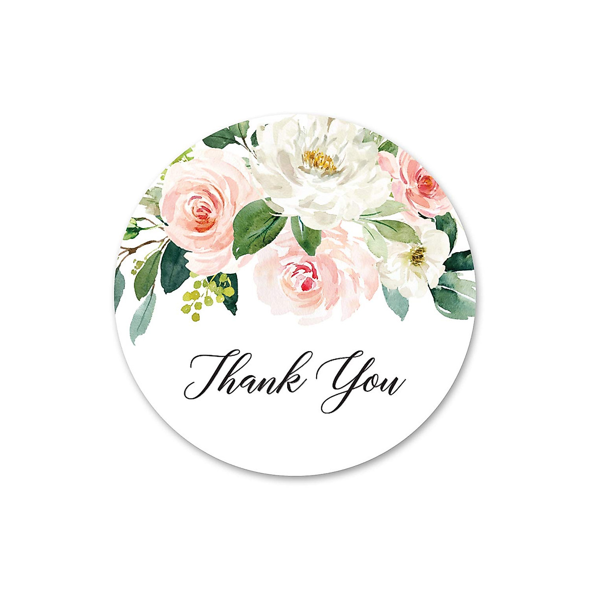 40 cnt Blush Floral Thank You Stickers - Favor Stickers - Thank You Labels and Seals (Black)