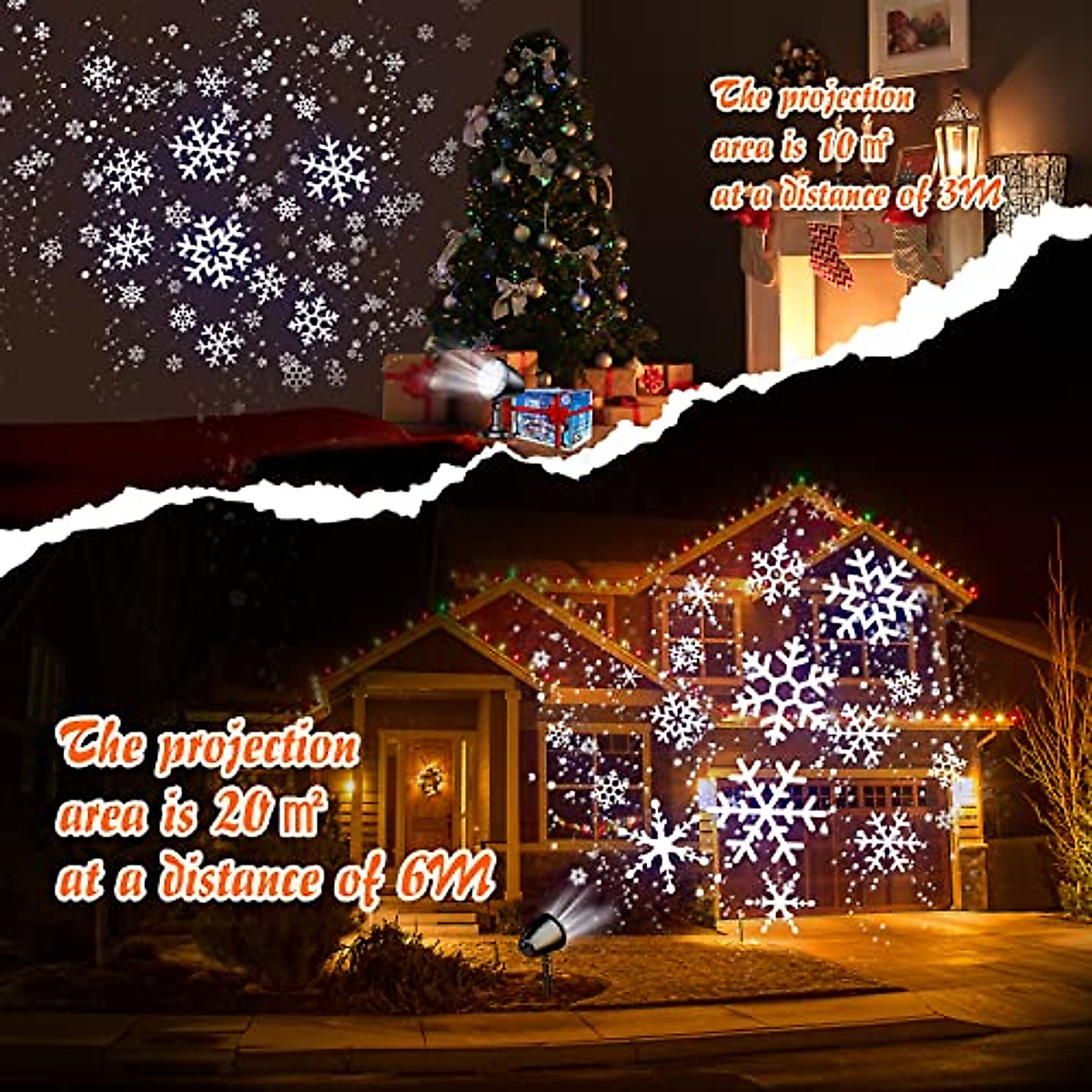 Christmas Projector Lights Outdoor & Indoor, 【2 Packs】 Snowflake Projector Lights, IP65 Waterproof LED White Snowfall Christmas Lights, Perfect for Xmas Party Wedding Garden Patio Decoration