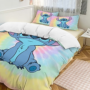 Dxoizyu Anime Bedding Sets Cute Cartoon Printed Duvet Cover Soft Bedroom Bed Decor Gifts for Boys Girls Teens Kids Children 3 Piece with 1 Duvet Cover and 2 Pillowcase Full Size, BED-ST-3