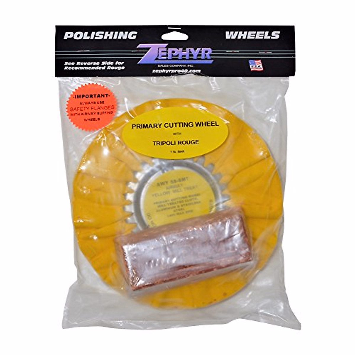 Zephyr Products AWY58-8WB Yellow 8" Airway Buffing Wheel with 1 LB Tripoli Bar Heavy/Medium Cut, 1 Pack
