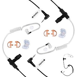 3.5mm 2 Pack YEHTEH Listen Only Earpiece, Acoustic Tube Surveillance Earphone, 3.5mm Receive only Headset Compatible with Two Way Radio, Radio Speaker Mics Jacks. (Includes 2 Pairs M Size Earmold).
