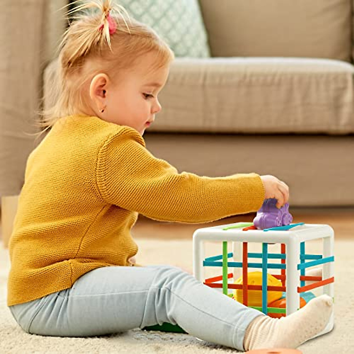 Tiyol Shape Sorter Baby Toys 12-18 Months, Montessori Learning, Developmental Toys, Storage Cube Bin & 6 Sensory Shape Blocks, Fine Motor Skills, Birthday Gifts Toddler Boy Girl Age 1 2 3（6 Pieces）