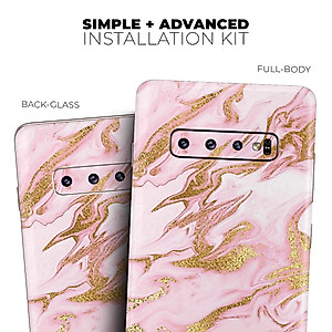 DesignSkinz Rose Pink Marble & Digital Gold Frosted Foil V3 Protective Vinyl Decal Wrap Skin Cover Compatible with The Samsung Galaxy S20 (Screen Trim & Back Glass Skin)
