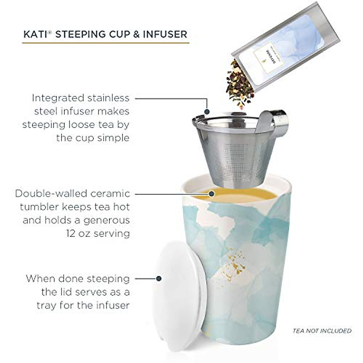 Tea Forte Kati Cup in Wellbeing, Ceramic Tea Infuser Cup with Infuser Basket and Lid for Steeping Loose Leaf Tea