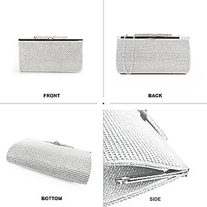 OOTD LAND Women's Evening Bag Curved Glitter Clutch for Cocktail Prom Party with Rhinestone Lock (Silver)