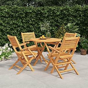 vidaXL 5-Piece Patio Dining Set - Solid Teak Wood - Foldable - Octagon-Shaped - Scandinavian Style - for Garden/Patio/Outdoor Use - Brown